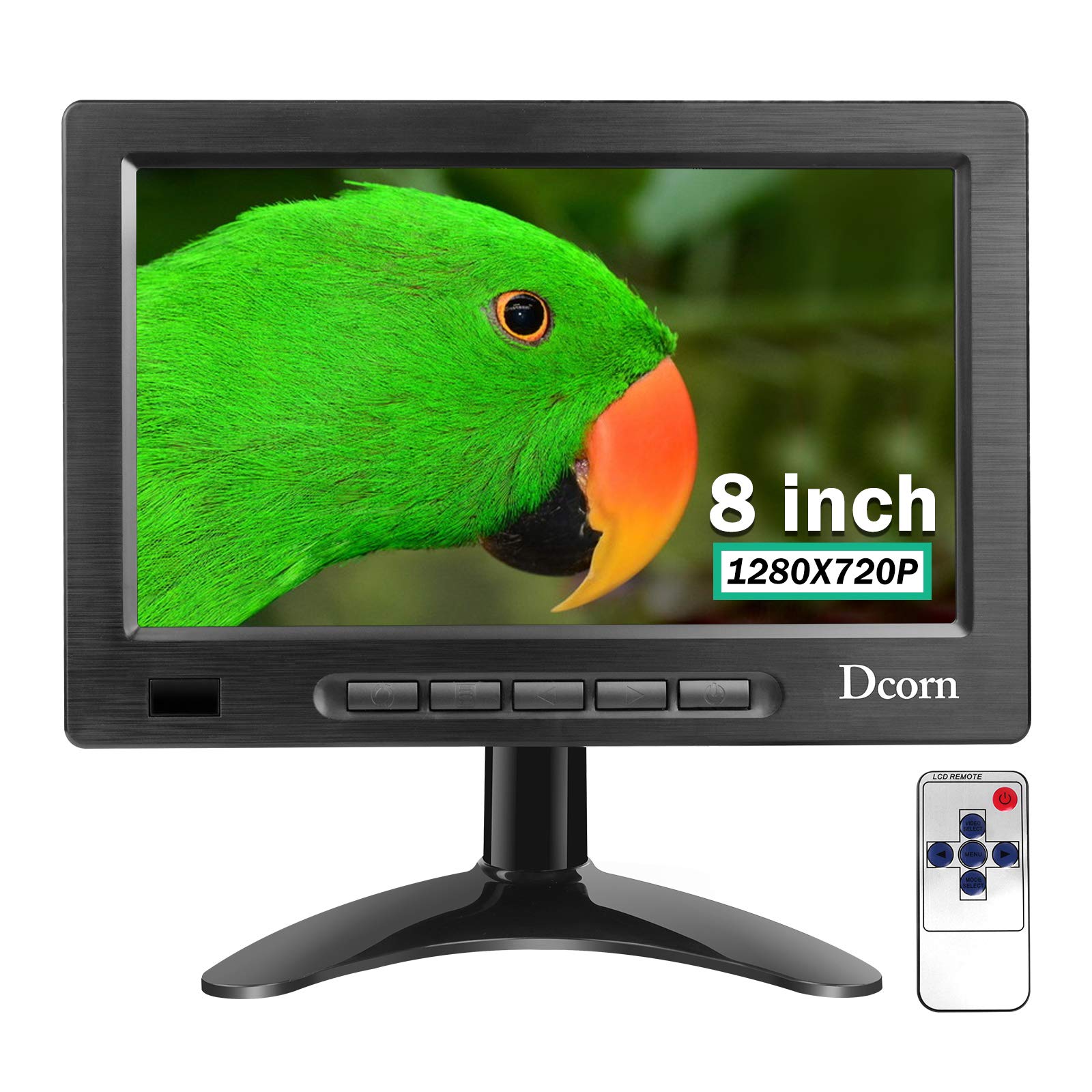 Dcorn 8 Inch Mini Monitor,Small HDMI Monitor 1280x720 16:9 IPS Metal Housing Computer Monitor Support HDMI/VGA/AV/BNC Input with Wall Bracket&Remote Control,178 Full Viewing w/Speaker