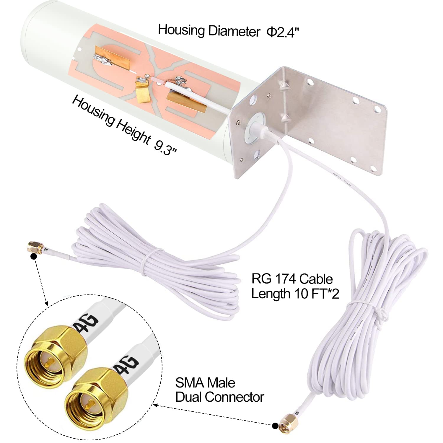 3G/4G LTE Antenna Outdoor Wall Mount High Gain 10-12dBi Dual SMA Male Antenna for Mobile Cell Phone Cellular 4G LTE Router Modem Gateway