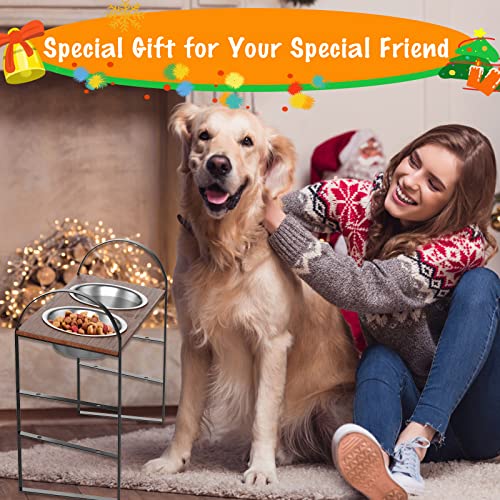 Alpeir Elevated Dog Bowls, Raised Dog Bowl Stand with 2 Stainless Steel Food Bowls, Adjustable Pet Feeder Station, Retro Brown