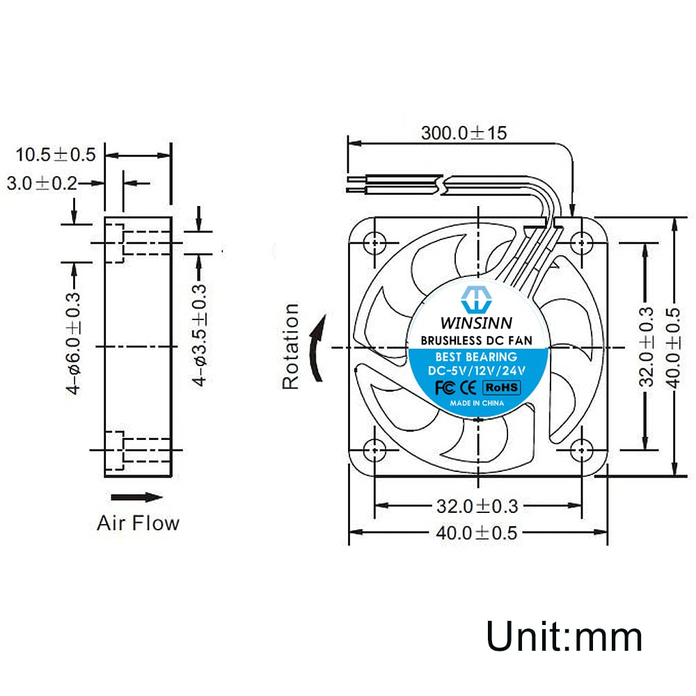 WINSINN 40mm Fan 24V, Ender 3 Fan Upgrade 24 Volt Fans 4010 Dual Ball Bearing, Works with Ender 3 Pro 3X CR-10S (Pack of 2Pcs)