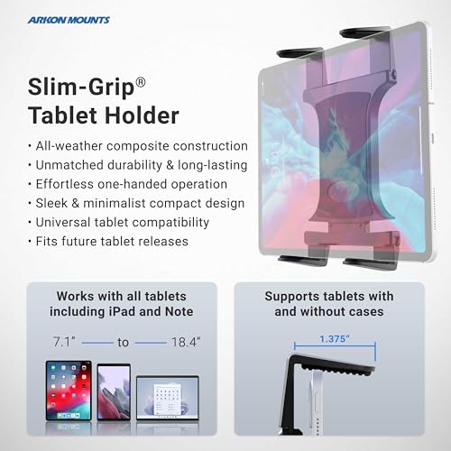 ARKON Mounts - Heavy Duty Tablet Holder with Clamp Stand | Tablet Mount for Mic Stand, Bed, Desk | 360° Adjustability | Stable and Durable iPad Stand | Fits iPad, Google, Samsung Galaxy and more