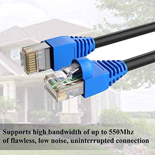 AURUM CABLES CAT5e Outdoor Waterproof Ethernet Cable with 24AWG RJ45 Plugs 350MHz Direct Burial Network Internet Cable for Data LAN Routers Modems Black 100 ft 1 Pack