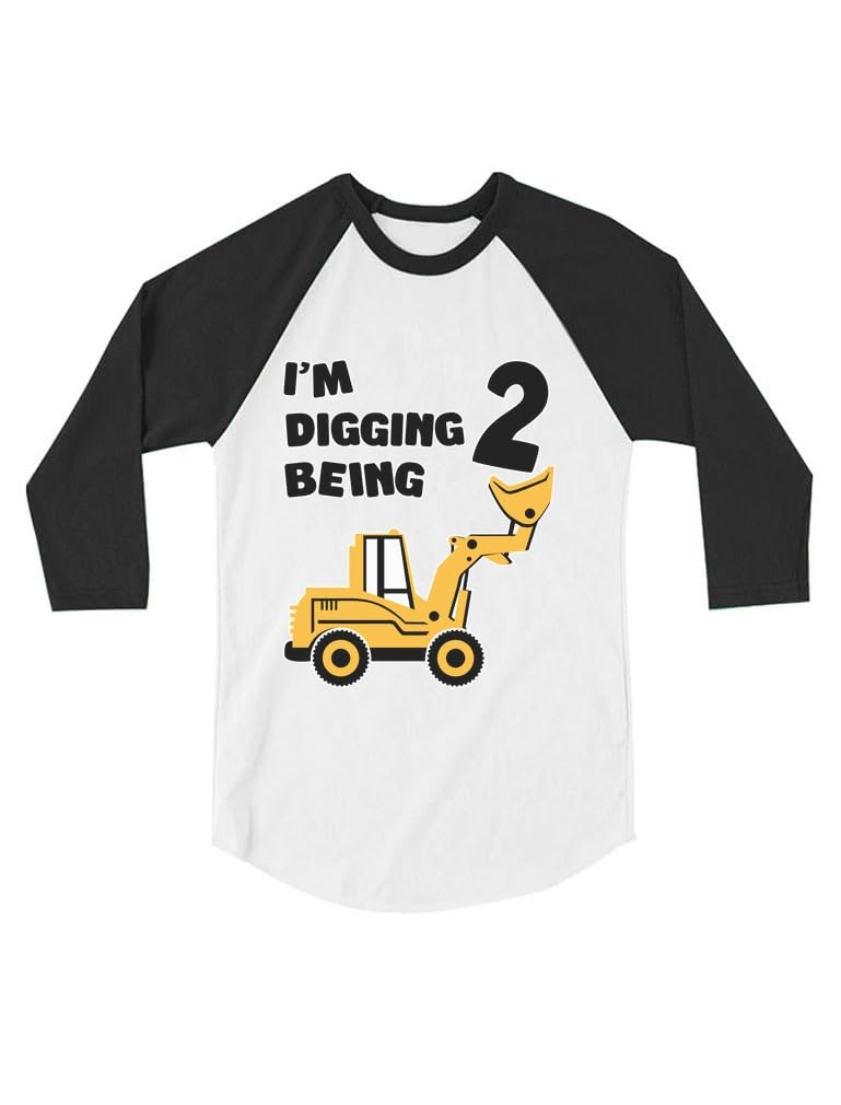 Construction I'm Digging Being 2 2nd Birthday Shirt Boy Construction Kids Raglan T-Shirt 2T Black/White