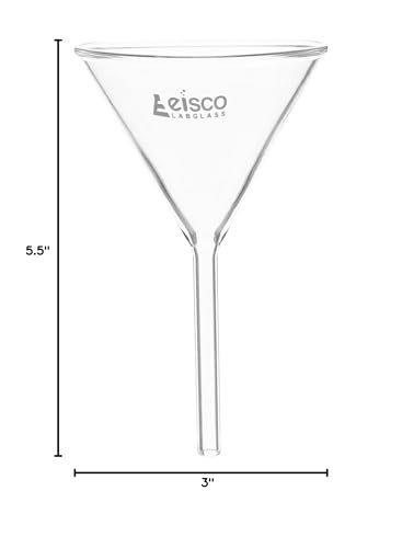 EISCO Heavy Filter Funnel, 75mm - Plain Stem, 8mm - Thick, Uniform Walls - Borosilicate Glass