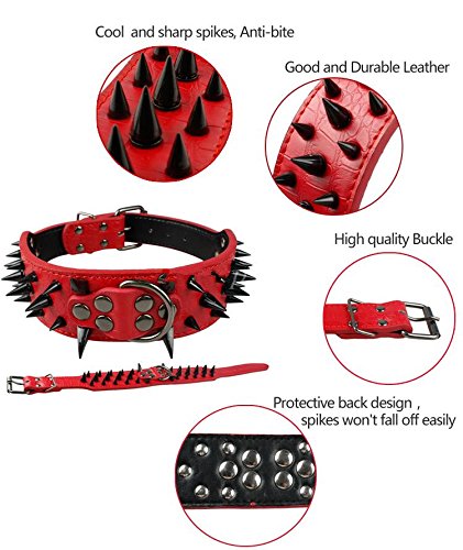 Benala Pet Dog Collar Adjustable Harness Spiked Studded Faux Leather Punk Rivet Dog Collar Pu Sharp Spikes Dog Supplies,Black,XS