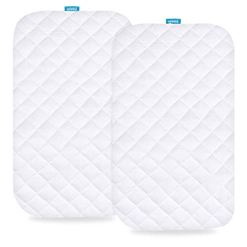 Bassinet Mattress Pad Cover Compatible with Mika Micky Bedside Sleeper, 2 Pack, Waterproof Quilted Ultra Soft Bamboo Sleep Surface, Breathable and Easy Care