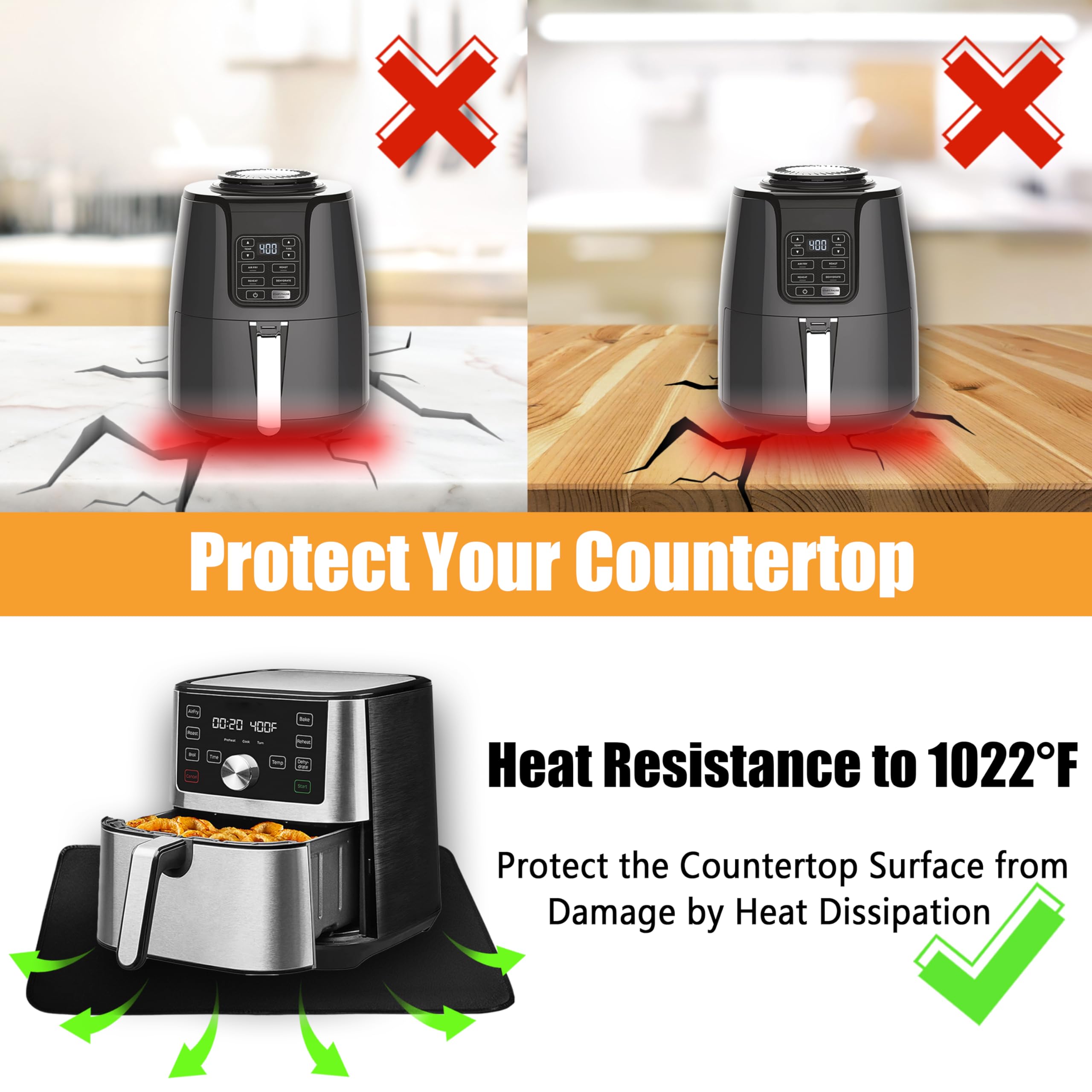 2PCS Heat Resistant Mat for Air Fryer,Deep Fryer,Oven,16x20in Hot Pads for Kitchen Counter Heat Protector,Under Coffee Maker Mats for Quartz Countertop Protector,Deep Fryer Coffee Machine Accessories