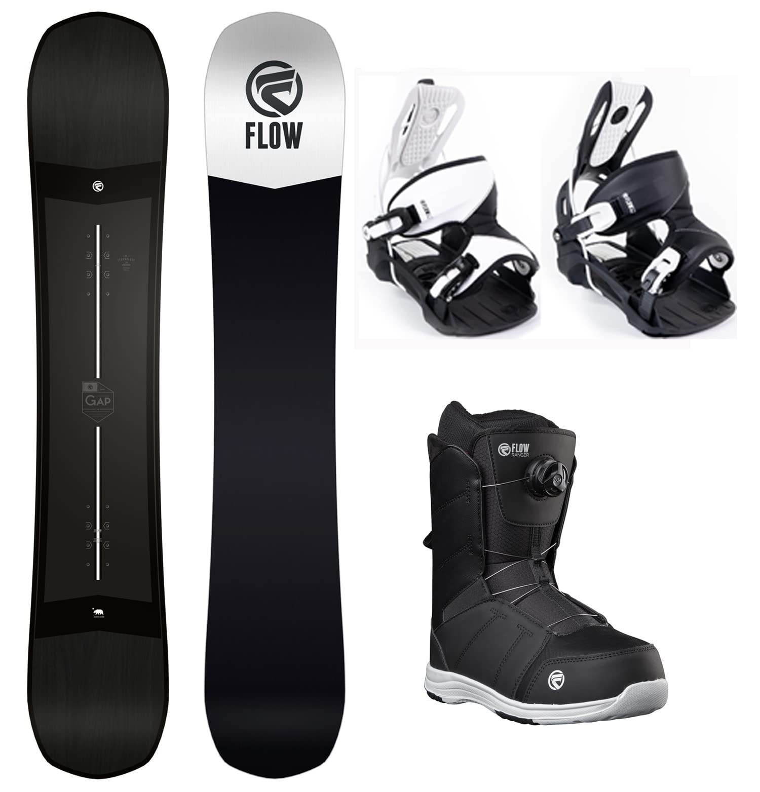 2021 FLOW Men's Gap Wide Snowboard Package Mix Alpha Bindings BOA Boots (156 Wide Snowboard, Boot Size 13)