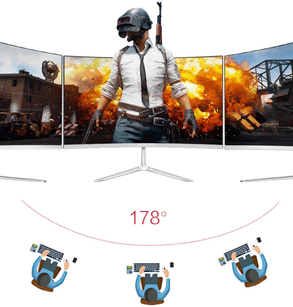 N / A NFJ024 24 Inch Gaming Monitor for Esports, IPS Curved Screen 1920 * 1080P Frameless 144Hz Refresh Rate 1Ms (HDMI VGA Interface) Low Blue Light Mode, for Home and Office, White