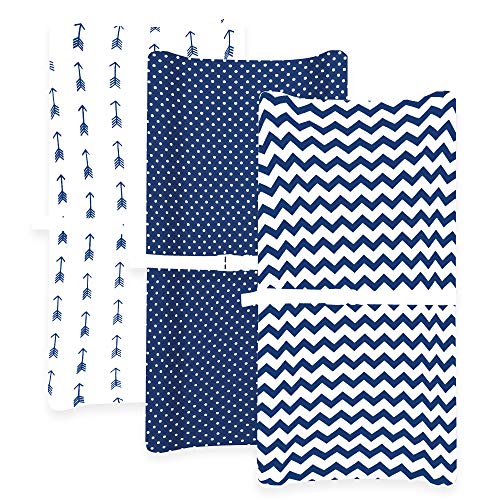 Changing Pad Cover – Baby Changing Pad Covers 4 Pack – Boy or Girl Changing Pad Cover – Pure Cotton Machine Washable Navy and White Changing Table Cover – Diaper Changing Pad Cover Sheets