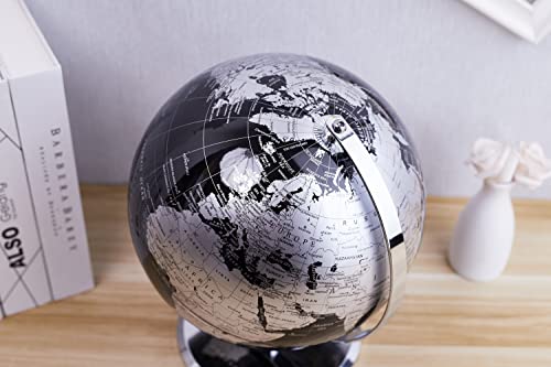 ANNOVA Metallic World Globe Black – Educational/Geographic/Modern Desktop Decoration - Stainless Steel Arc and Base/Earth World - Metallic Black - for School, Home, and Office (10-Inch)