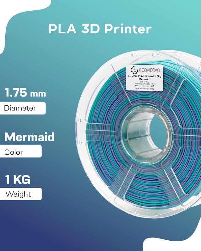 Cookiecad PLA Filament 1.75mm 1kg Rainbow Multicolor 3D Printer Filament - Mermaid PLA