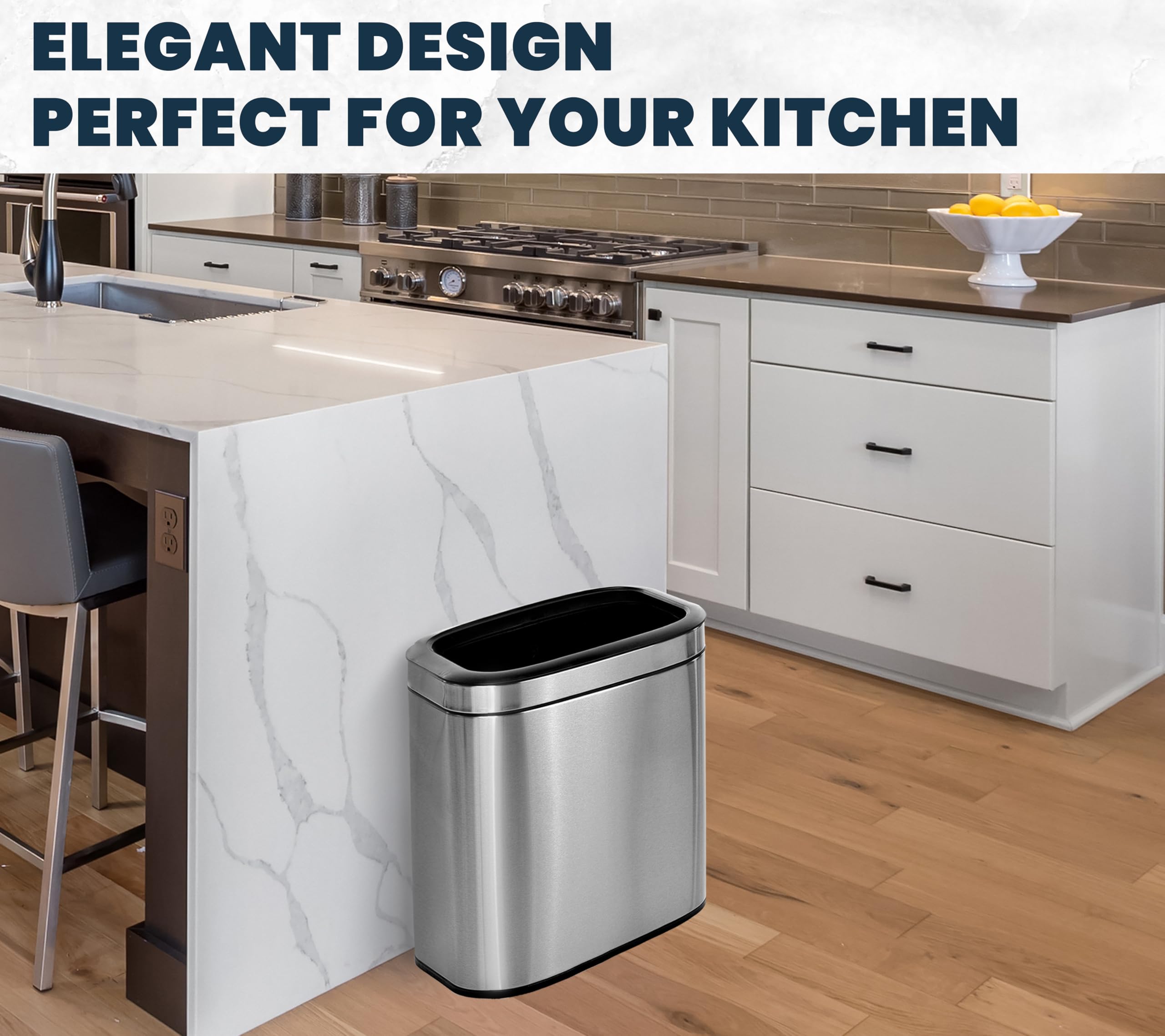Alpine 20 Liter /5 Gallon Trash Can Open Top - Slim Stainless Steel Trash Can No Lid, Modern Silver Metal Wastebasket, Narrow Trash Can with Removable Trash Bin for Office Desk, Kitchen, Bathroom