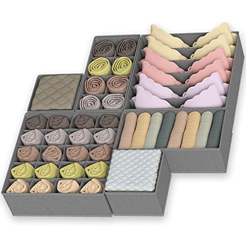 6 Pack Sock Underwear Drawer Organizer, Simple and Practical Foldable Non-Woven Drawer Organizers for Clothing, Suitable for Closet drawer Storage Bra Underwear, Socks, Ties, Belt(Grey)