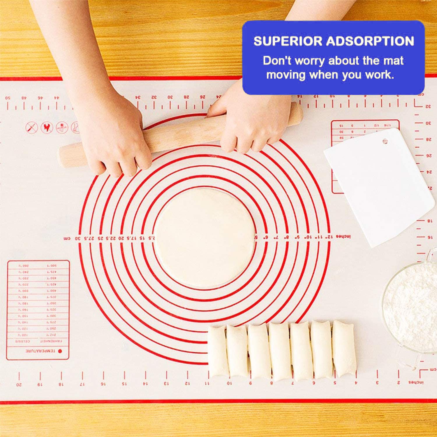 2 Pack Silicone Pastry Mat Non-Stick Pizza Baking Mat, Dough Mat for Rolling,Fondant Mat with Measurement Counter Mat, Oven Liner, Pie Crust Mat, 40*5*5cm