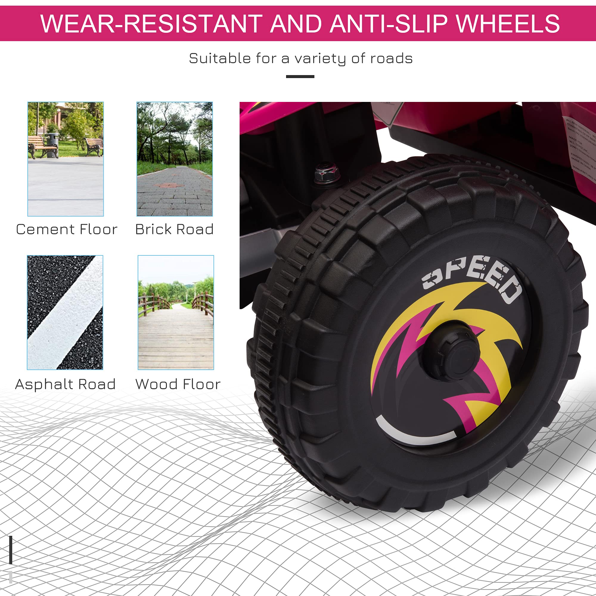 Aosom 6V Kids ATV 4-Wheeler Ride on Car, Electric Motorized Quad Battery Powered Vehicle with Forward/Reverse Switch for 18-36 Months Old Toddlers, Pink