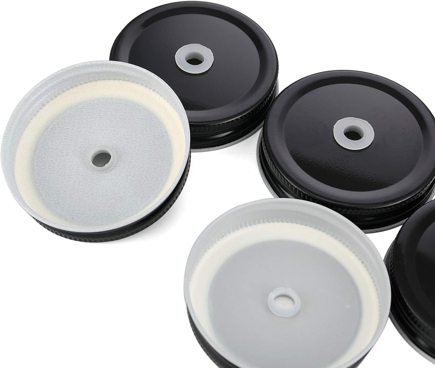 36 Pcs Mason Jar Lids Regular Mouth, Mason Jar Lids with Straw Hole, Stainless Steel Mason Canning Lids Regular Mouth, Leak Proof Reusable Ball Canning Lids for Food Storage, Black