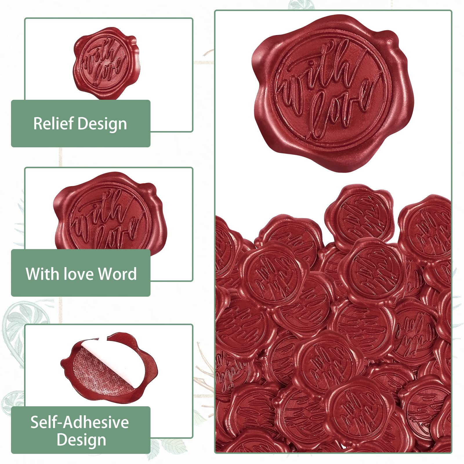 50 Pieces 3D Envelope Seal Stickers Self Adhesive Wedding Envelope Stickers Wax Seal Stickers for Wedding Invitation with Blessings for Birthday Party Presents Supplies, Invitations Greeting Cards