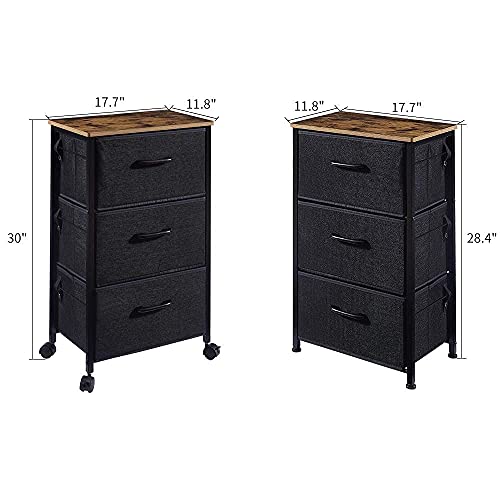 EKNITEY 3 Drawers Nightstand, Small Dresser Chest Sturdy Side End Table with Fabric Drawers and Wheels for Bedroom, Living Room, Office, Closet