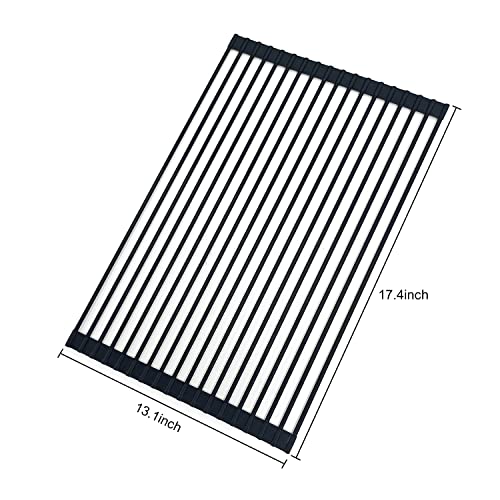 amo nenes Roll-up Dish Drying Rack, Over The Sink Kitchen Rolling Sink Rack, Multipurpose Dry Rack Dish Drainer, Stainless Steel Foldable Dish Drying Rack for Sink Counter(17.4" x 13.1")