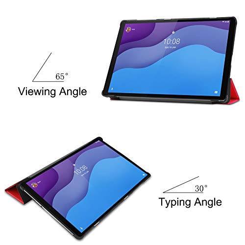 GWYLH Vegan Leather Case for Lenovo M10 HD 2nd Gen 10.1inch 2020 (TB-X306X/TB-X306F), Light Weight Slim Tri-Fold Case Magnetic Cover Stand Red