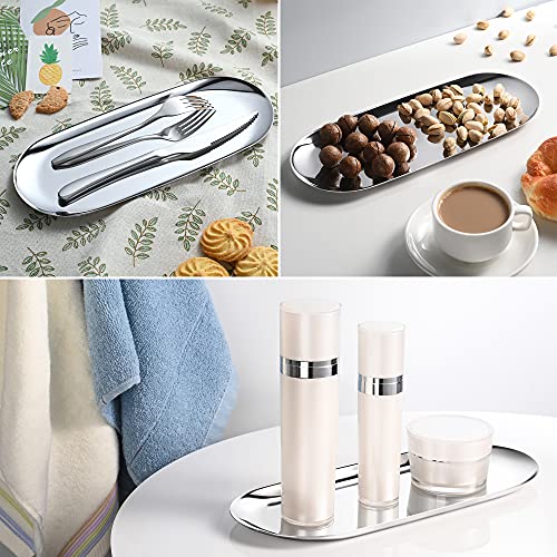 2 Pack Silver Oval Vanity Tray, Stainless Steel Jewelry Tray, Bathroom Tray, Makeup Cosmetic Trays,Towel Napkin Tray,Storage Organizer,11.8 x 4.8 inches (LxW),Large