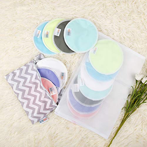 ALVABABY Suede Cloth Nursing Pads Washable Organic Breastfeeding for Mothers Suede Cloth Flat Bottom Soft Absorbent 4.72 Inch 14 Pieces of Multicolor Breast Pads 14RDS