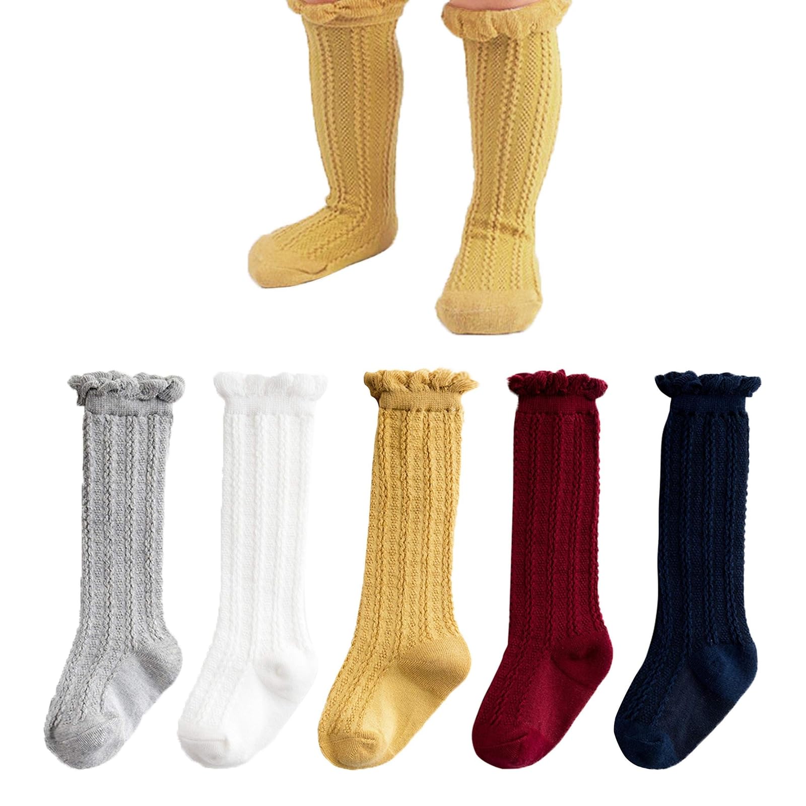 CozyWay Baby Knee High Socks For Baby Girls Infant 6-12 Months 5-5 Pack