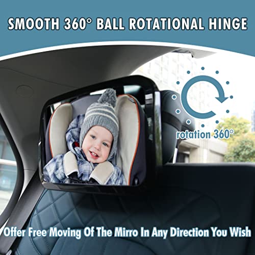 CARTMAN Baby Car Mirror, Safety Car Seat Mirror for Rear Facing Infant with Wide Crystal Clear View, Shatterproof, Fully Assembled, Crash Tested and Certified