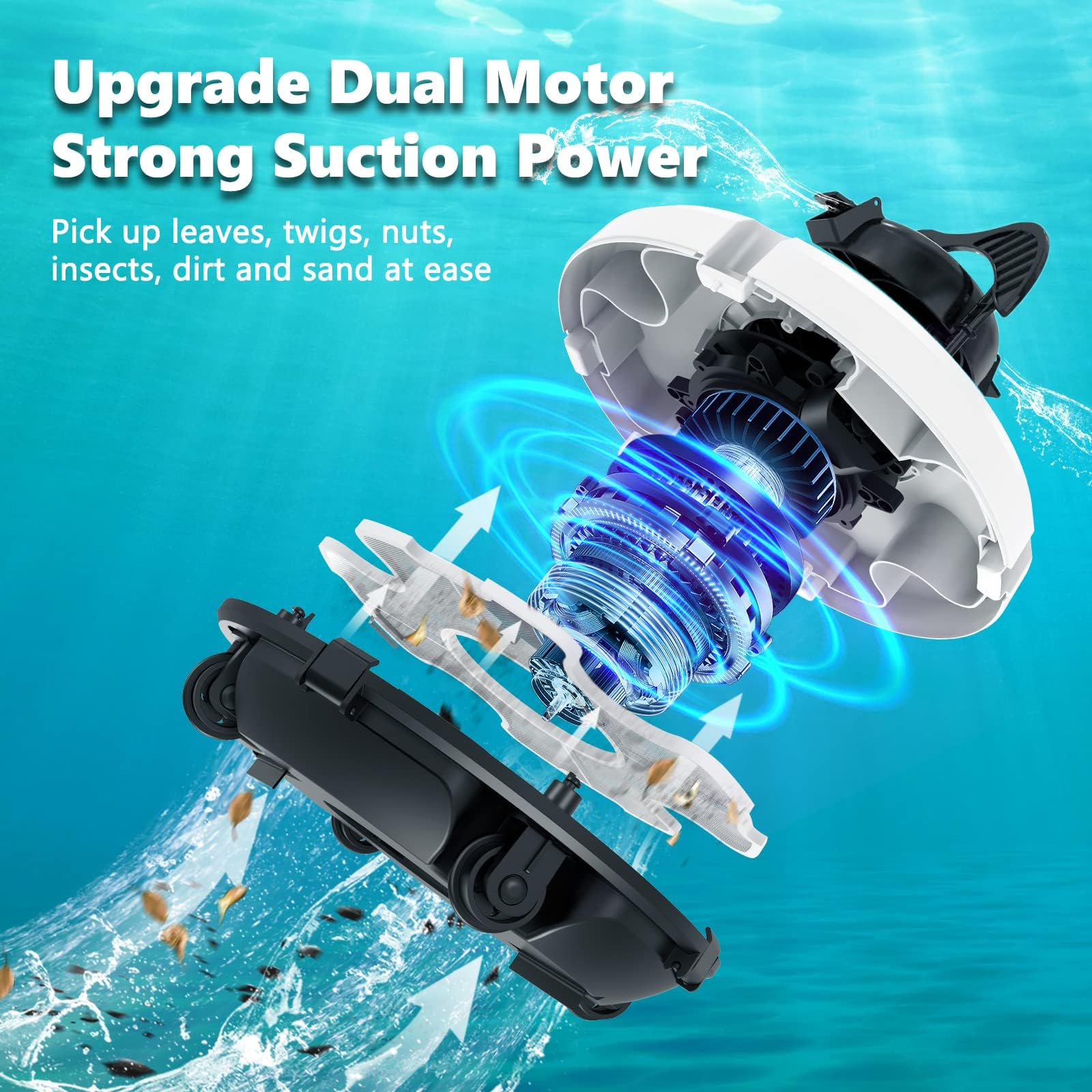 ππππ ππ©π π«ππππ Cordless Pool Vacuum -γUp to πππ Minsγ Robot Pool Vacuum Cleaner for Above Ground/Inground PoolγEnhanceγ 5200mAh Batteryγ2-Motorγ Suction for Flat Pool Up 650