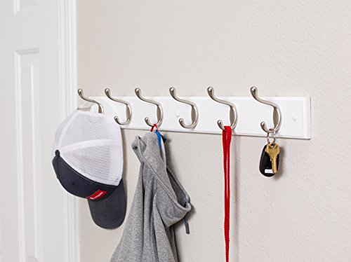 BIRDROCK HOME Hook Coat and Hat Rack - 2 Pack - 6 Hooks - 27 Inches - Wall Mount - Decorative Home Storage - Entryway Foyer Hallway Bathroom Bedroom Rail - Satin Nickel Hooks - White Pine Bathroom