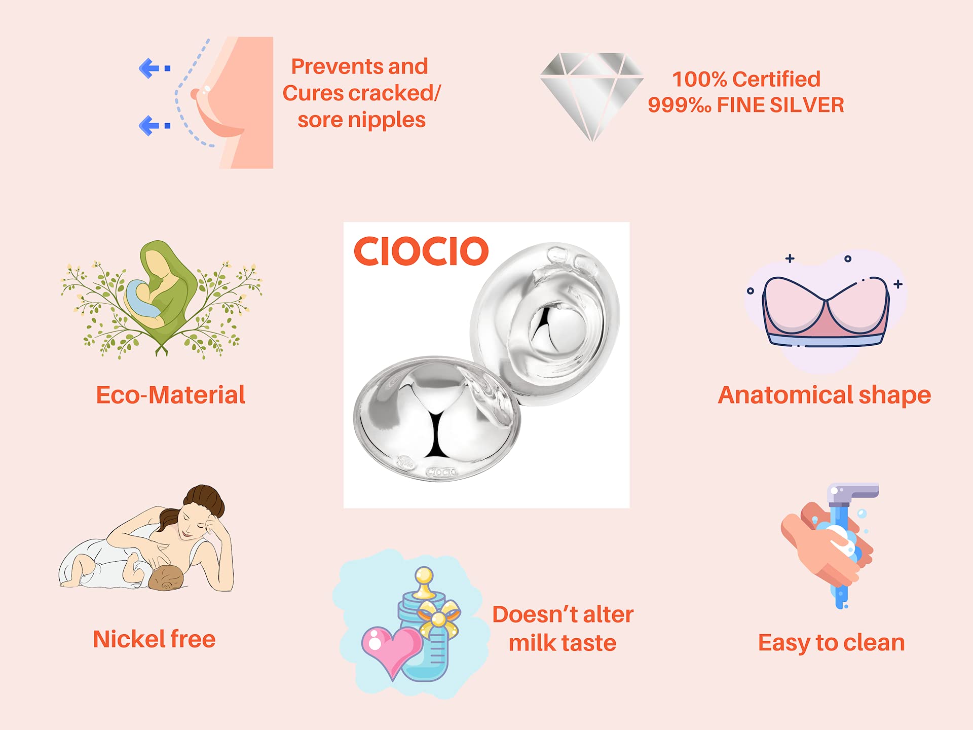 Silver Nipple Covers Breastfeeding - Silver Nursing Cups - Nipple Shields for Nursing Newborn - Breastfeeding Essentials - Soothe Cracked Nipples - The Original Silver Nursing Pads - 999‰ Fine Silver