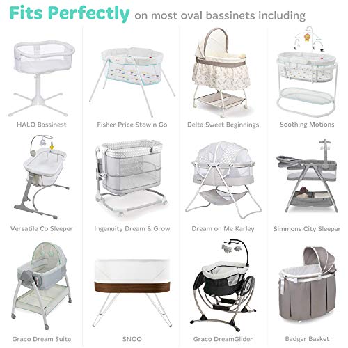 Bassinet Fitted Sheets Compatible with Halo, Fisher Price, Delta, Graco – Fits Perfectly on 15 x 33 Inch Oval, Rectangular Mattress Pad – Snuggly Soft Jersey Cotton – Grey Stripes, Lamb – 2 Pack