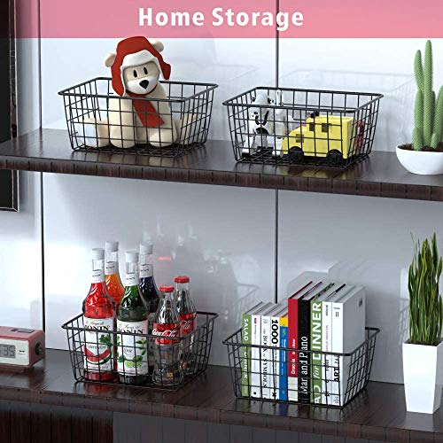 LeleCAT Black Wire Storage Baskets, Metal Household Storage Organizer for Kitchen,Pantry, Shelf, Freezer, Bathroom,Black 2 Pack