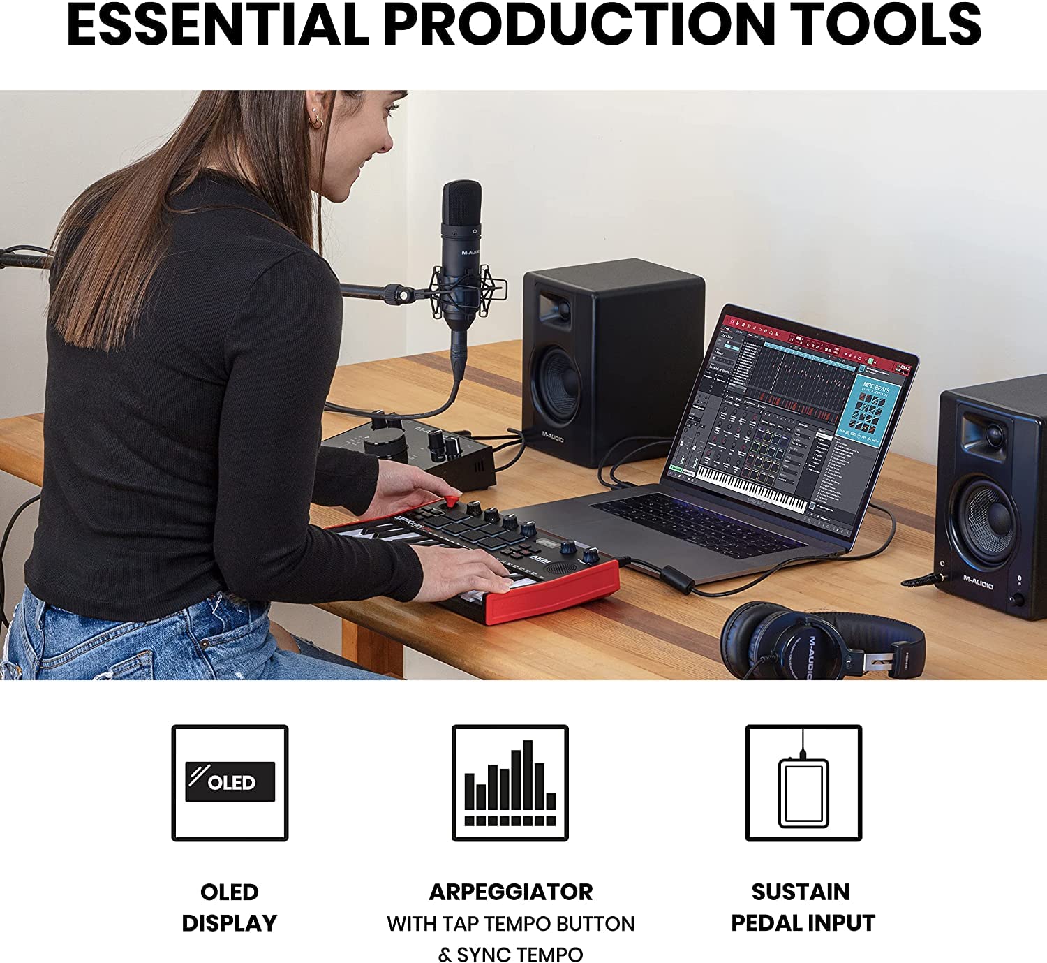 AKAI Professional MPK Mini Play MK3 and M-Audio SP-2 - MIDI Controller Bundle - 25-Key USB MIDI Keyboard Controller with Beat Pads, Sustain Pedal and Software Suite