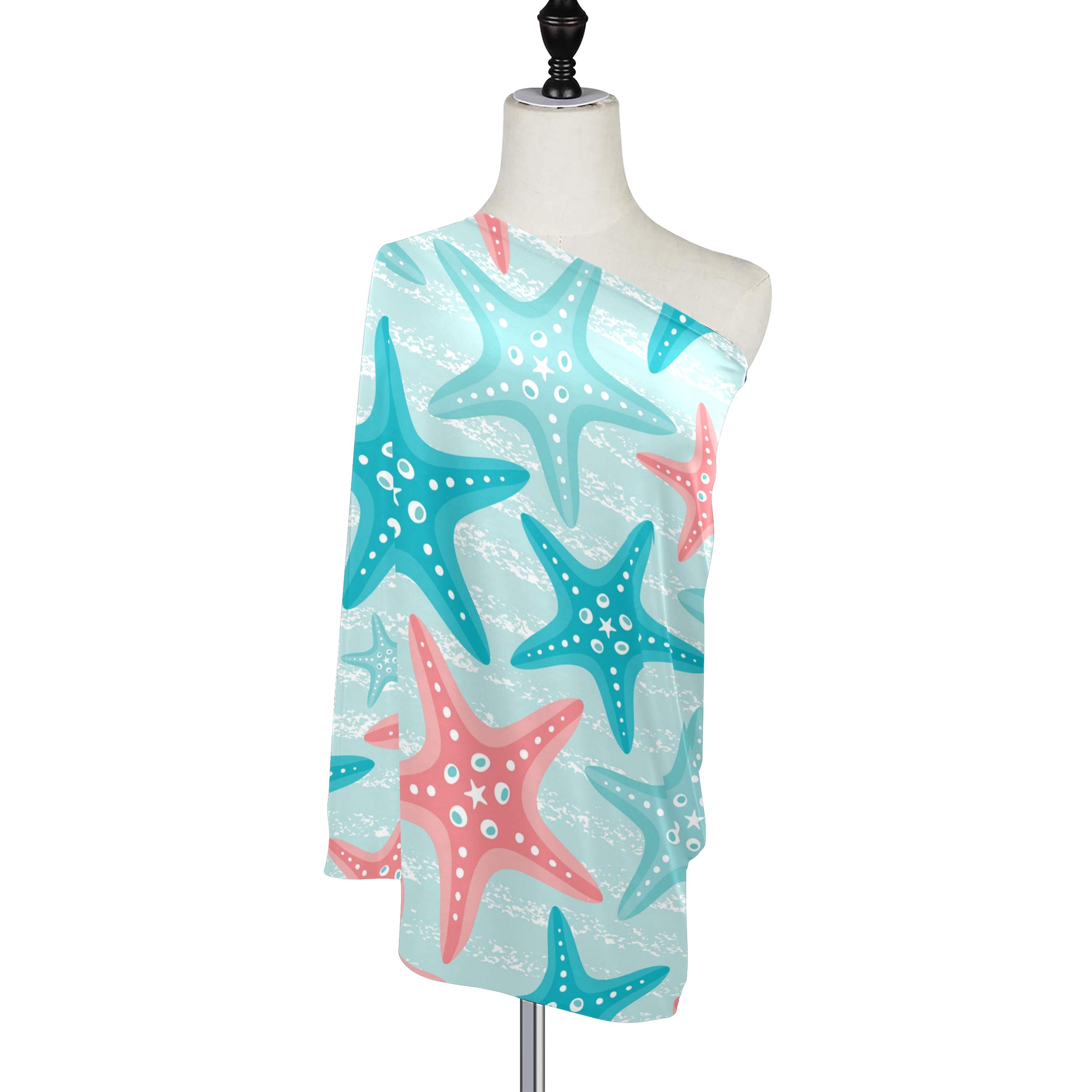 Nautical Ocean Starfish Baby Car Seat Covers, Nursing Cover Breastfeeding Scarf Soft Breathable Stretchy Coverage, Infant Stroller Cover for Boys Girls