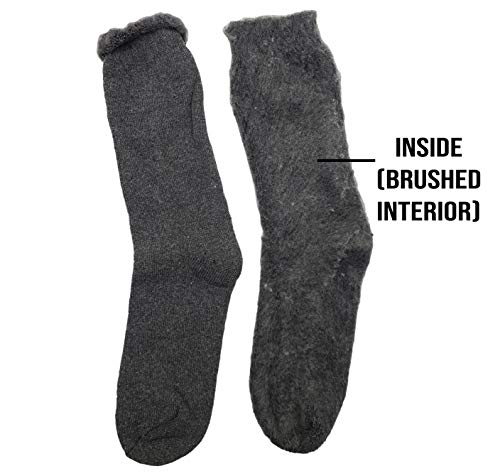 3 Pairs Mens Thermal Socks, Brushed Interior Warm Winter Thick Heavy Duty Cushioned Crew Sock, Bulk Pack (Assorted (Black/Navy/Gray))