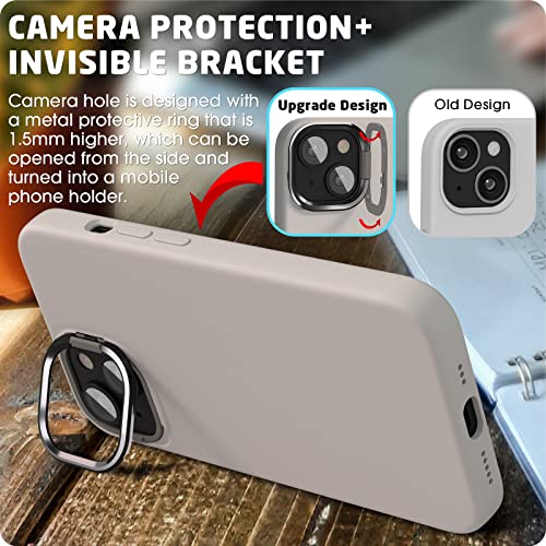 ABITKU MagSafe Compatible with iPhone 14 - Smart NFC, Soft-Touch Liquid Silicone, MagSafe Support, Invisible Built-in Camera Kickstand Cover (6.1 inch) ,Stone