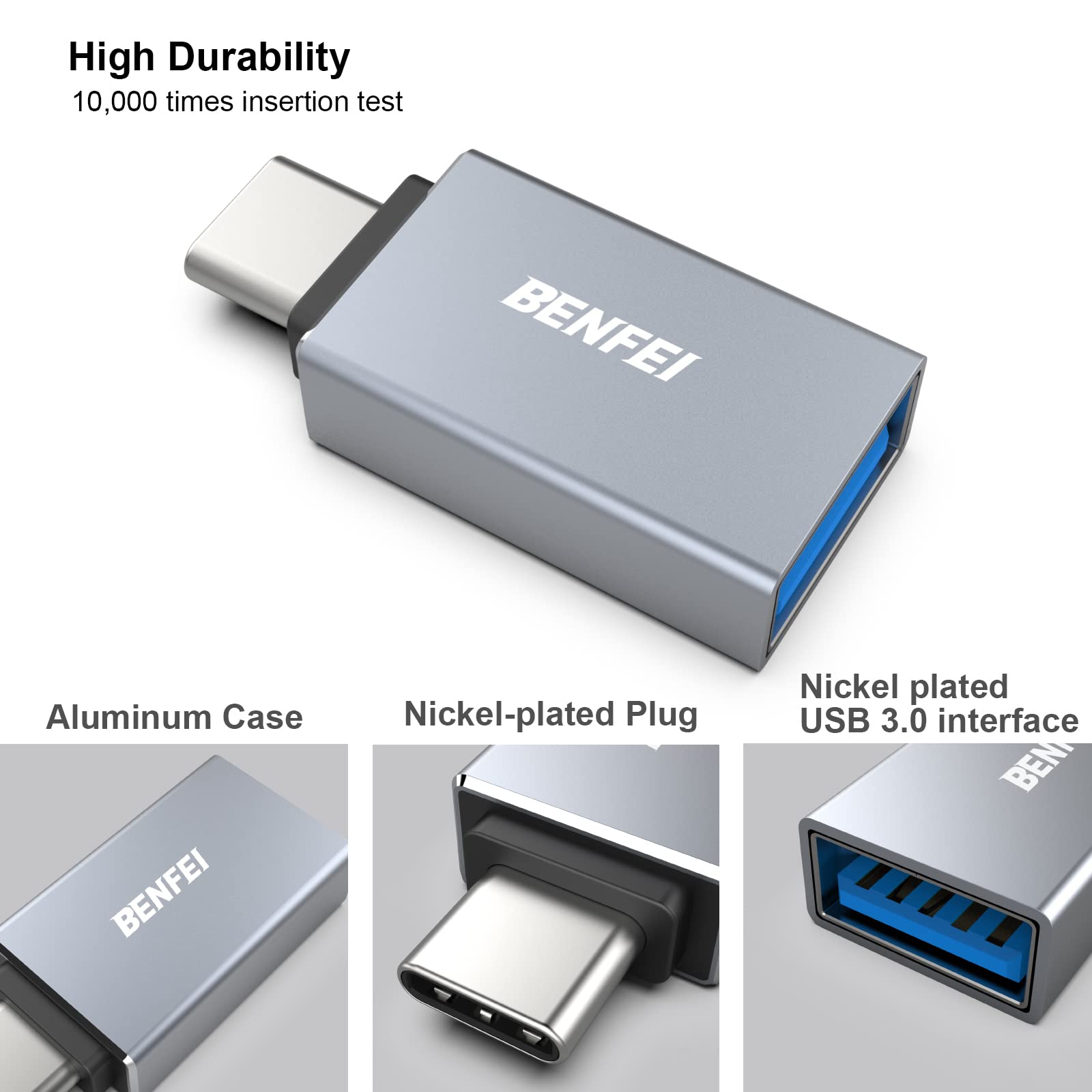 BENFEI USB C to USB 3.0 Adapter, 3 Pack USB C to A Male to Female Adapter Compatible with iPhone 15 Pro/Max, MacBook Pro/Air 2023, iPad Pro, iMac, S23, XPS 17, Surface Book 3 and More - Gray
