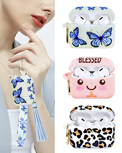 Airpods Pro 2 Case with Keychain Wristlet, Soft Cute Luminous Airpods Pro 2nd Generation Case Cover with Wrist Key Lanyard for AirPods Pro 2nd Generation (2022 Released) Gifts for Women Butterfly