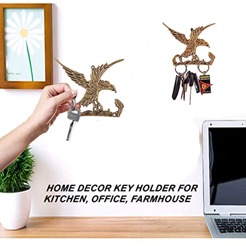 Angel's Peel Lounge Key Holder Eagle - Wall Mounted Key Hanger with 3 Hooks - Eagle Single Brass Hook for Coat, Towel, Hat, Clothes - Home Decor Key Holder for Kitchen, Office, Farmhouse