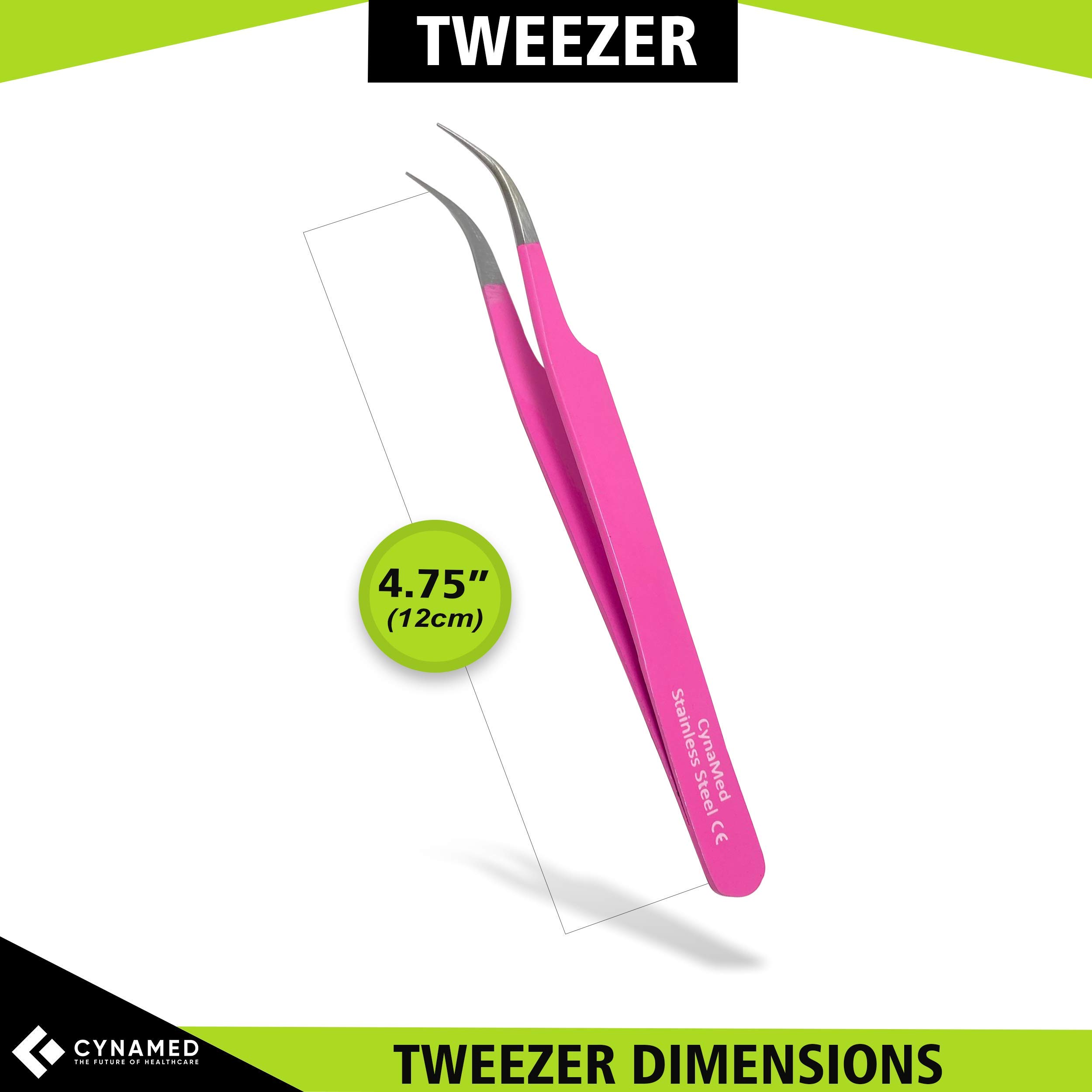 CynaMed Pink Eyelash Extension Tweezers Set (2-Pack) – Straight and Curved Stainless Steel Precision Tweezers for Volume Lash Extensions
