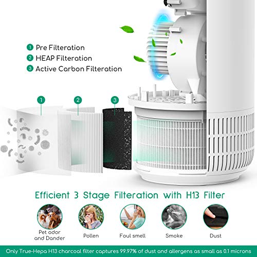 Afloia Air Purifier for Home Large Room H13 True HEPA Filter Air Cleaner with 24db Sleep Mode Remove 99.99% of Dust, Pet Dander, Pollen for Office, Bedroom, Fillo White
