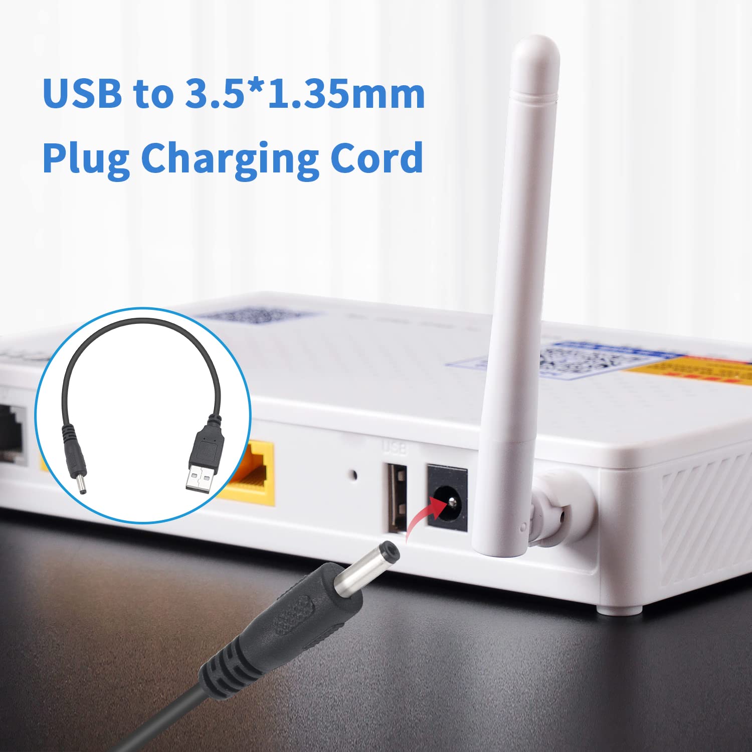 Duttek USB to DC Cable, 3.5x1.35 mm 5V DC Power Charging Cord, Electronics Barrel Jack Plugs USB 2.0 A Male to DC 3.5mm x 1.35mm Male Adapter Converter Cable(10 inch / 25cm)
