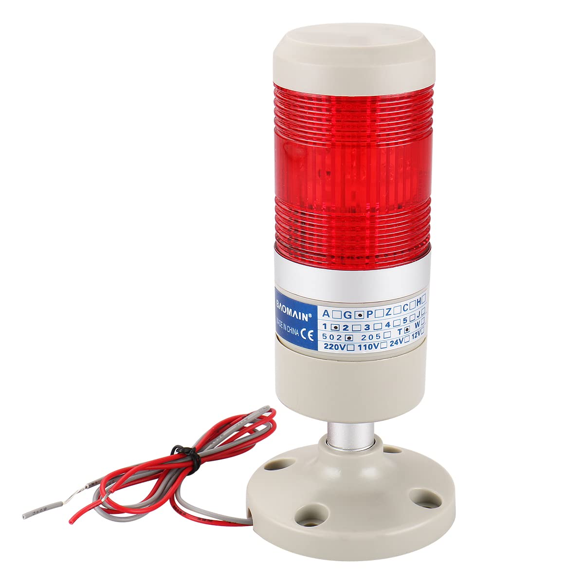 Baomain Industrial Signal Light Column LED Alarm Round Tower Light Indicator Continuous Light LGP-502T Warning Light Red AC 110V
