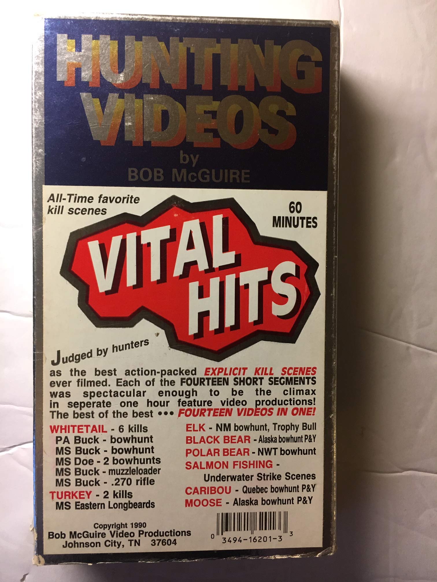 Vital Hits ~ Hunting Video by Bob McGuire VHS 14 Explicit Kill Scenes Whitetail Turkey Elk Black Bear Polar Bear Caribou Moose Salmon Fishing Rare Hard to Find Video