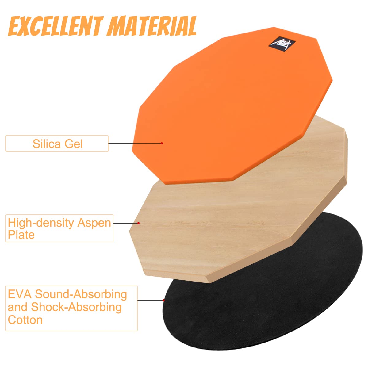AKLOT Practice Pad Set 12" Silica gel Pads Drum for Adult Kids with Snare Drum Stand,Double Sided,Drumsticks,Bag