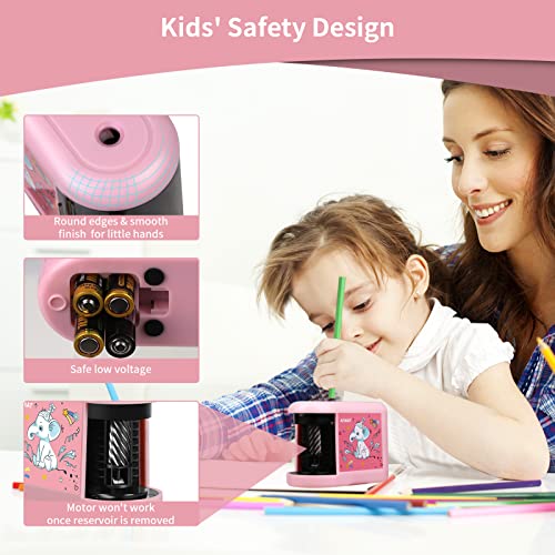 AFMAT Electric Pencil Sharpener for Kids, Cute Pink Pencil Sharpener (Elephant Pattern), Cordless Pencil Sharpener for 8mm Pencils, Battery Operated Electric Pencil Sharpener for Home, Office, School