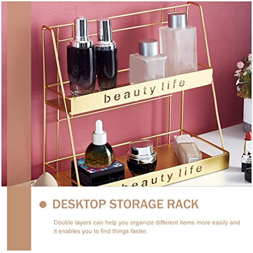 BESPORTBLE Cosmetic Storage Rack Makeup Organizer Shelf 2 Tier Cosmetic Storage Basket with Tray for Cosmetics Countertop Storage Organizer Standing Rack for Dresser Countertop Bathroom Gold