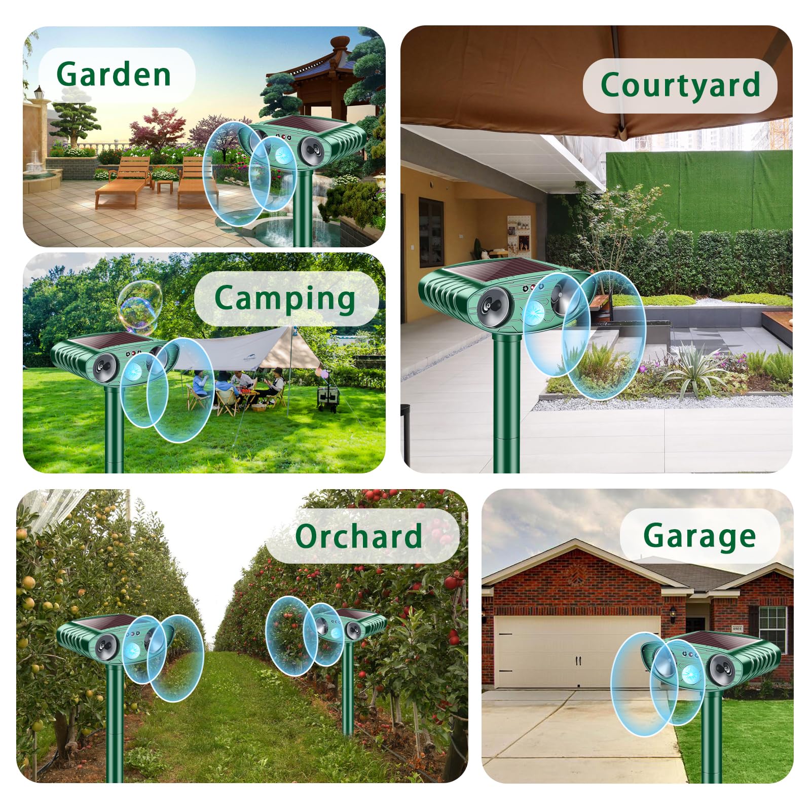 2 Pack Solar Ultrasonic Pest Animal Repeller, Deer Repellent Devices with Motion Sensor, Outdoor Waterproof Deterrent Repel Deer, Cat, Dog, Raccoon, Fox, Skunk, Rabbit, Squirrel for Garden, Yard